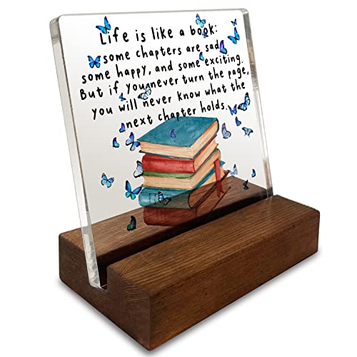 Book Quote Home Office Desk Decor Sign Inspirational Book Lover Gift Butterfly Acrylic With Wooden Stand Sign for Book Lover Cowoker Sister Women Friends Gift