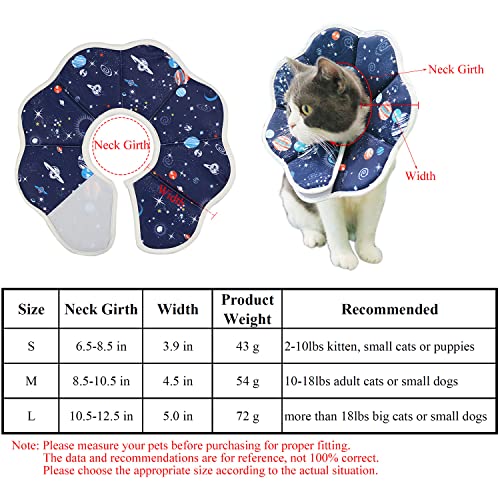 QIYADIN Soft Cat Recovery Cone, Durable Dog Collar After Surgery, Waterproof Pet Elizabethan Collar Protective Wound Healing for Cats and Puppies (Medium/Planet Pattern)