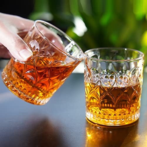 Caicai Baby 2PC Whiskey Glasses with 2 Ice Ball Maker Molds, Old Fashioned Rock Glasses for Bourbon, Scotch,Rum,Whiskey Gift for Men, Bourbon Glass Set of 4