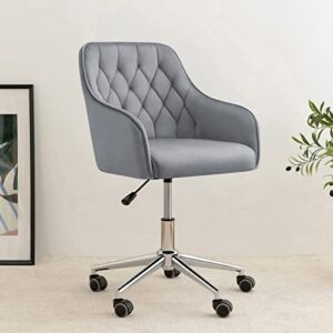 vanspace velvet desk chair vanity chair for makeup with wheels and back home office chair adjustable rolling swivel chair for bedroom vanity room grey