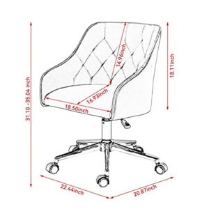 VANSPACE Velvet Desk Chair Vanity Chair for Makeup with Wheels and Back Home Office Chair Adjustable Rolling Swivel Chair for Bedroom Vanity Room Grey