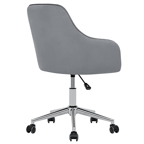 VANSPACE Velvet Desk Chair Vanity Chair for Makeup with Wheels and Back Home Office Chair Adjustable Rolling Swivel Chair for Bedroom Vanity Room Grey