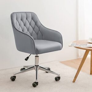 VANSPACE Velvet Desk Chair Vanity Chair for Makeup with Wheels and Back Home Office Chair Adjustable Rolling Swivel Chair for Bedroom Vanity Room Grey