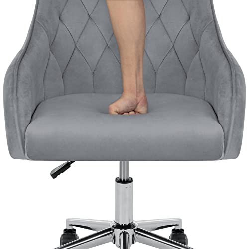 VANSPACE Velvet Desk Chair Vanity Chair for Makeup with Wheels and Back Home Office Chair Adjustable Rolling Swivel Chair for Bedroom Vanity Room Grey