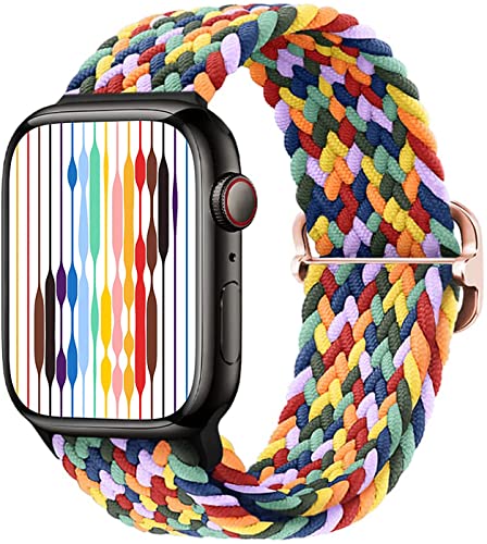 Wangmai Compatible with Apple Watch Band 38mm 40mm 41mm 42mm 44mm 45mm 49mm, Adjustable Stretchy Elastic Braided Solo Loop Wristbands for iWatch Series 8 7 6 5 4 3 2 1 SE Ultra, Rainbow 38mm/40mm/41mm