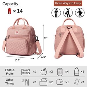 EKERHO Insulated Lunch Bag Backpack for Women/Men, 3 carrying way Lunch Tote, Large Waterproof Cooler Box with Side pockets for Adults, College, Work, Beach, Picnic, Pink