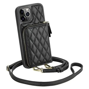 LAMEEKU Designed for iPhone 11 Pro Wallet Case, Case Wallet with Crosbody Leather Strap & Gold Chain Strap Compatible for iPhone 11 Pro-Black