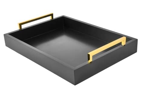 16"x12" Serving Trays with Handles, Black Decorative Serving Tray, Ottoman Trays for, Living Room, Bathroom, and Outdoors Decorative Trays (Black)