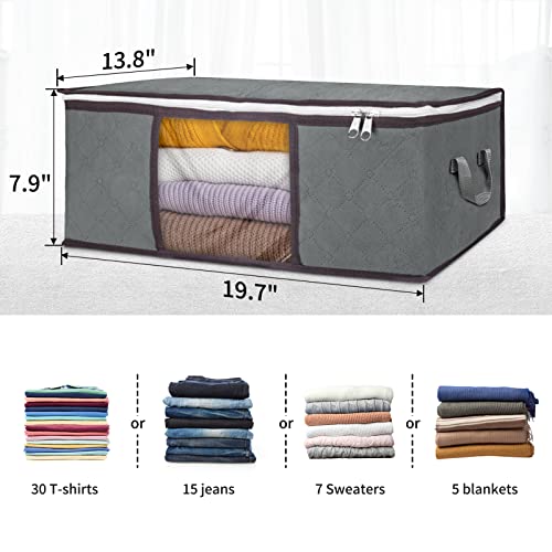 Budding Joy 35L Storage Bags, Clothes Storage Bins Foldable Closet Organizers Storage with Durable Handles Clear Window Thick Fabric Storage Containers for Clothes Blanket Sweater Toys, 6 Pack, Grey