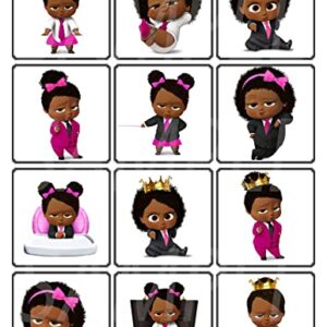 Black Girl Boss Baby Stickers, Large 2.5” Square DIY Stickers to Place onto Party Favor Bags, Cellophane Bags, Boxes or Candles -12 pcs, African American, Hot Pink