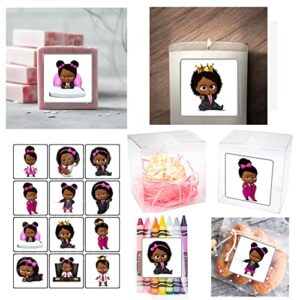 Black Girl Boss Baby Stickers, Large 2.5” Square DIY Stickers to Place onto Party Favor Bags, Cellophane Bags, Boxes or Candles -12 pcs, African American, Hot Pink