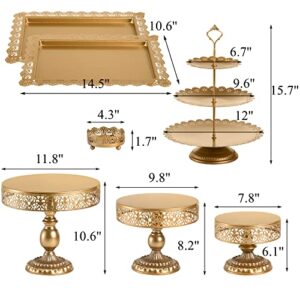 Lyellfe Set of 7 Gold Cake Stand, Metal Cake Stand Set for Dessert Table, Decorative Dessert Display Set for Birthday Party, Wedding, Afternoon Tea, Festival