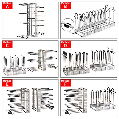 GeekDigg Pot Rack Organizer under Cabinet, 3 DIY Methods, Height and Position are Adjustable 8+ Pots Lid Holder & Pot and Pan Organizer for Cabinet, Extensible and Length Adjustable Lid Rack for 10+