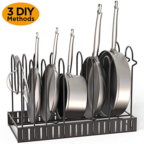 GeekDigg Pot Rack Organizer under Cabinet, 3 DIY Methods, Height and Position are Adjustable 8+ Pots Lid Holder & Pot and Pan Organizer for Cabinet, Extensible and Length Adjustable Lid Rack for 10+