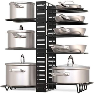 GeekDigg Pot Rack Organizer under Cabinet, 3 DIY Methods, Height and Position are Adjustable 8+ Pots Lid Holder & Pot and Pan Organizer for Cabinet, Extensible and Length Adjustable Lid Rack for 10+