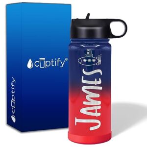 Personalized Children Water Bottle with Lid and Protective Silicone Boot Custom Navy Blue Coral Ombre 18 oz Modern Insulated Stainless Steel for Boys and Girls