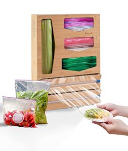 kitchenstamp ziplock bag organizer for drawer (2023), 6 in 1 foil and plastic wrap organizer, compatible with ziplock, glad, and hefty bags & 12" aluminum foil and plastic rolls (18.5 x 14.2 x 3.0)