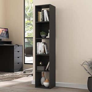 falkk furniture 5-tier shelf – natural wood tall bookshelf – minimalist 5-tier bookshelf for living room, office, bedroom – eco-friendly reforestation wood bookshelf (black)