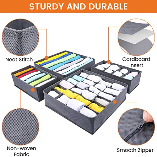 BURVAGY 16 Pack Underwear Drawer Organizers for Clothing, Socks, Underwear (Gray)