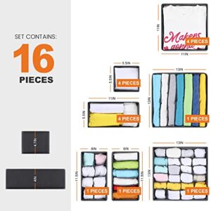 BURVAGY 16 Pack Underwear Drawer Organizers for Clothing, Socks, Underwear (Gray)