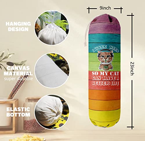 Funny Grocery Bags Holder Organizer For Shopping Bags，Wall Mount Plastic Bags Storage Container Dispensers, Pet Lovers Home Kitchen Gifts For Women, Family, Friends, Cat Mom, Cat Dad