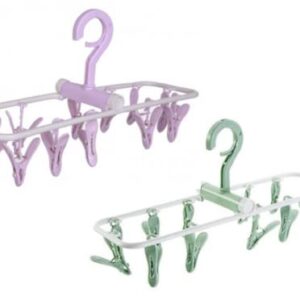 Ruoxian 2 Pieces Laundry Hanger Foldable Portable with Clips Drying Rack for Socks Lingerie Plastic Clothes Travelling (Purple+Green)