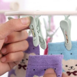 Ruoxian 2 Pieces Laundry Hanger Foldable Portable with Clips Drying Rack for Socks Lingerie Plastic Clothes Travelling (Purple+Green)