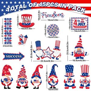 45 Pieces 4th of July Gnomes Bulletin Board Cut Outs Set Patriotic Independence Day Paper Decor Bulletin Board Cutouts Memorial Day Decor for Farmhouse Home Classroom Party