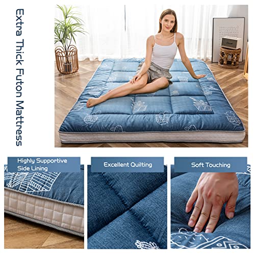 MAXYOYO Grey Cactus Pattern Futon Mattress, Padded Japanese Floor Mattress Quilted Bed Mattress Topper, Extra Thick Folding Sleeping Pad Breathable Floor Lounger Guest Bed for Camping Couch, Twin