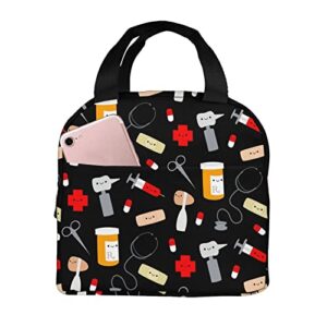 zbdsklex nurse theme lunch bag for women insulated tote bag reusable cooler lunch box for work picnic travel, one size