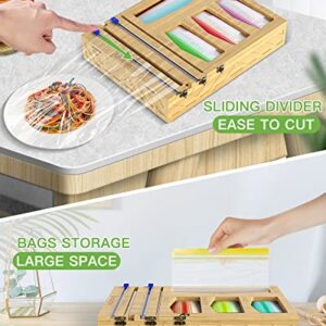 6 In 1 Ziplock Bag Storage Organizer, Foil and Plastic Wrap Organizer, Uamector Bamboo Aluminum Foil Dispenser with Cutter for Kitchen Drawer, Applies to Gallon Quart Sandwich Snack Bags, Cling Film Aluminum Foil, etc