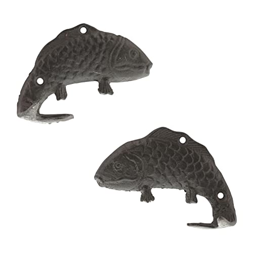 HomArt Brown Fish Wall Hook, 4-inch Height, Set of 2, Cast Iron