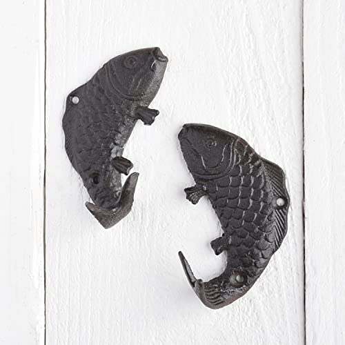 HomArt Brown Fish Wall Hook, 4-inch Height, Set of 2, Cast Iron