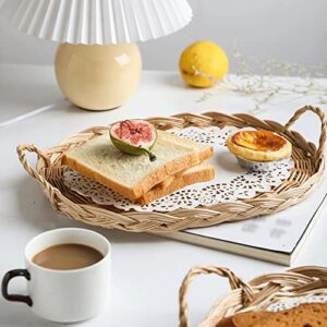 Serving Tray Tray with Handle Serving Tray Hand Woven Tray Non-Slip Multifunctional Rattan Tray for Restaurant Party Coffee Table Kitchen Serving Trays