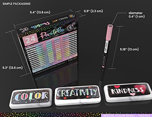 TOOLI-ART Acrylic Paint Markers Paint Pens Special Colors Set For Rock Painting, Canvas, Fabric, Glass, Mugs, Wood, Ceramics, Plastic, Multi-Surface. Non Toxic, Water-based (PASTEL)