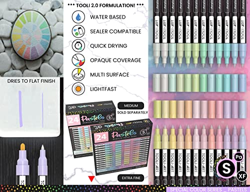 TOOLI-ART Acrylic Paint Markers Paint Pens Special Colors Set For Rock Painting, Canvas, Fabric, Glass, Mugs, Wood, Ceramics, Plastic, Multi-Surface. Non Toxic, Water-based (PASTEL)