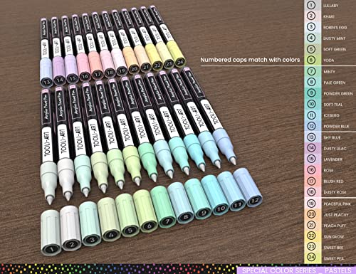 TOOLI-ART Acrylic Paint Markers Paint Pens Special Colors Set For Rock Painting, Canvas, Fabric, Glass, Mugs, Wood, Ceramics, Plastic, Multi-Surface. Non Toxic, Water-based (PASTEL)