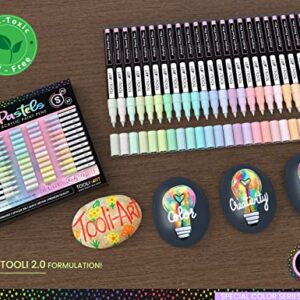 TOOLI-ART Acrylic Paint Markers Paint Pens Special Colors Set For Rock Painting, Canvas, Fabric, Glass, Mugs, Wood, Ceramics, Plastic, Multi-Surface. Non Toxic, Water-based (PASTEL)