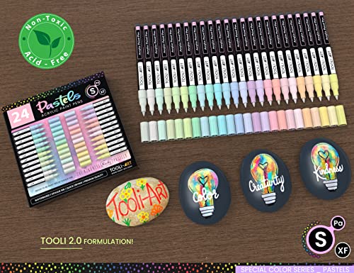 TOOLI-ART Acrylic Paint Markers Paint Pens Special Colors Set For Rock Painting, Canvas, Fabric, Glass, Mugs, Wood, Ceramics, Plastic, Multi-Surface. Non Toxic, Water-based (PASTEL)