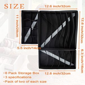 NBLJF 6 Pack Foldable Cloth Storage Box Closet Dresser Drawer Organizer Fabric Baskets Bins Containers Divider for Clothes Underwear Bras Socks Lingerie Clothing, Black