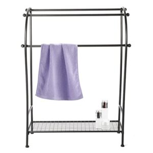 myoyay freestanding towel rack with storage shelf 3-tier bathroom towel bar rack metal quilt rack stand and display rack for bathroom bedroom laundry room