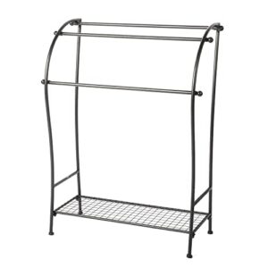 MYOYAY Freestanding Towel Rack with Storage Shelf 3-Tier Bathroom Towel Bar Rack Metal Quilt Rack Stand and Display Rack for Bathroom Bedroom Laundry Room