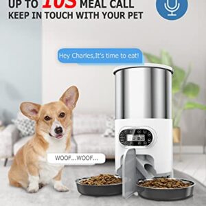 Automatic Cat Feeders 2 Cat, 4.5L Cat Food Dispenser with Splitter and Two Stainless Bowls, Timed Cat Feeder, up to 4 Meals with Portion Control, 10s Voice Recorder