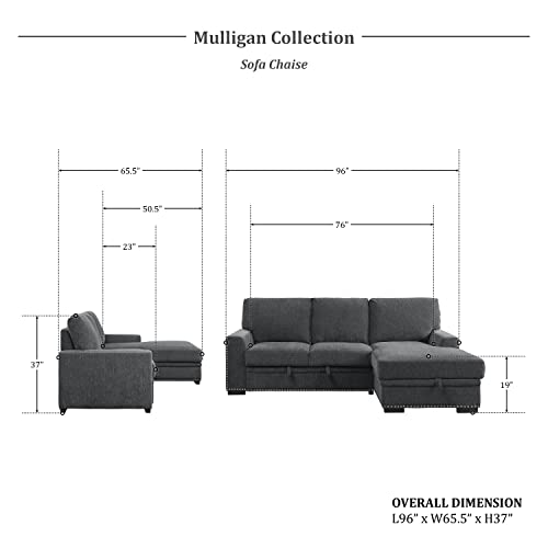 Lexicon Mulligan Sectional Sofa Sleeper, Right Chaise, Charcoal