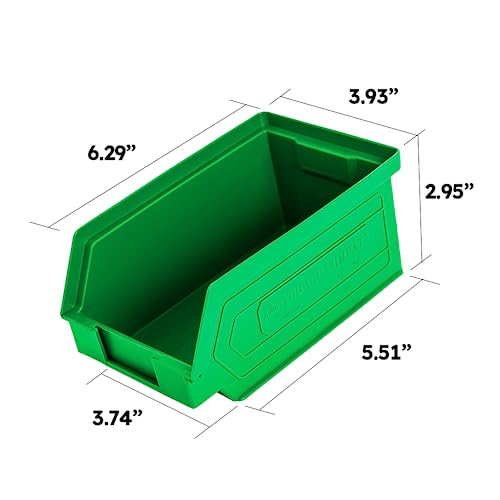 Storage Compat 50-Pack Small Storage Bin | Wall Mount Storage, Hanging and Stacking Bin, Freestanding | 7” x 4” x 3” Plastic Container | Green | Zeus 1PLZ02