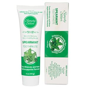 simply silver toothpaste spearmint - nano hydroxyapatite formula, all natural colloidal silver toothpaste, fluoride free, sensitive teeth, whitening, 4 oz