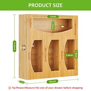 Honadar Bamboo Ziplock Bag Organizer for Drawer, Bag Storage Organizer Compatible with Gallon, Quart, Sandwich and Snack Variety Size Bag for Kitchen Drawer Organizer (1 Box 4 Slots)