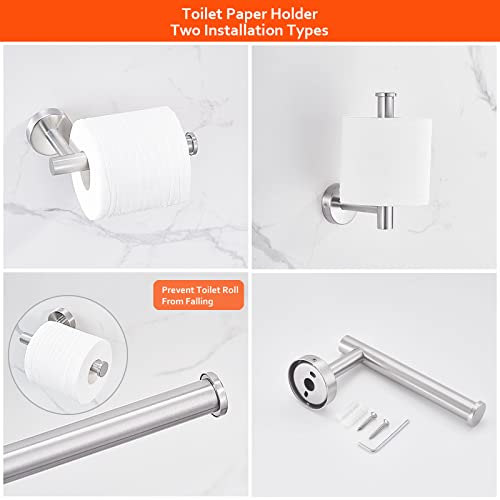 Bathroom Hardware Set, 4 PCS Brushed Nickel Bathroom Towel Rack Set, Include 16 inch Hand Towel Bar, Toilet Paper Holder, 2 Adhesive Towel Robe Hooks, Stainless Steel Bathroom Accessories Set