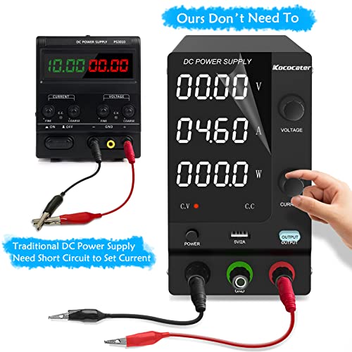 IKococater DC Power Supply Variable 30V 10A with Output Switch, Adjustable Regulated Switching Bench Power Supply with 4-Digits LED Power Display, 5V/2A USB Interface, Accurate Encoder Adjustment Knob