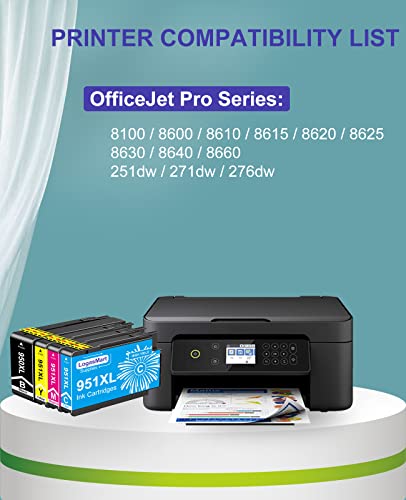 950XL 951XL Ink Cartridges Compatible for HP 950 951 HP OfficeJet Pro 8610 8600 8615 8620 8625 8100 276dw 251dw (4-Pack, HP 950 951)